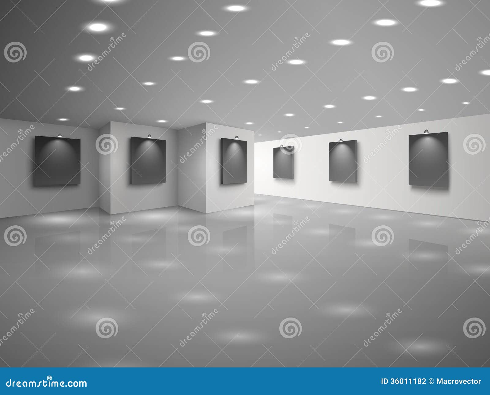 Empty White Hall Interior with Blank Black Stock Vector - Illustration ...