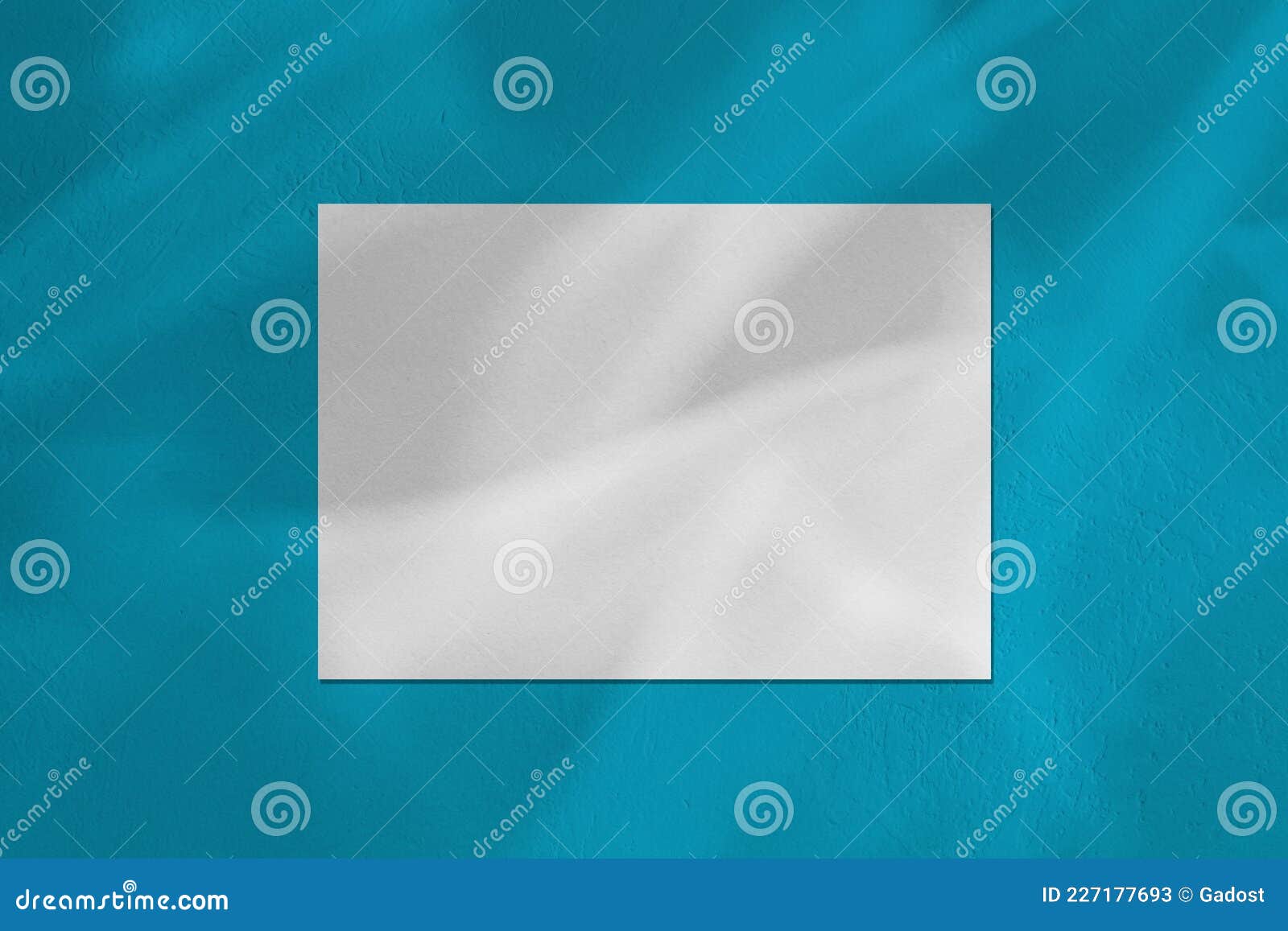Empty White Horizontal Rectangle Poster Mockup on Blue Background Stock ...