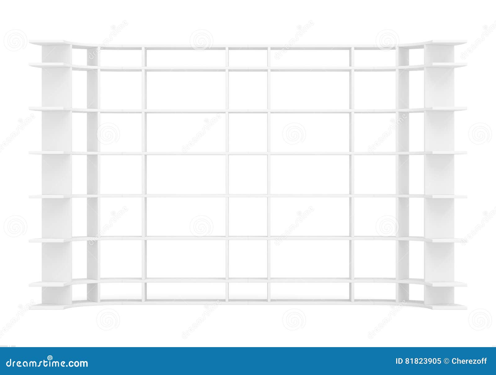 Empty White Long Supermarket Shelf. Front View Stock Illustration ...