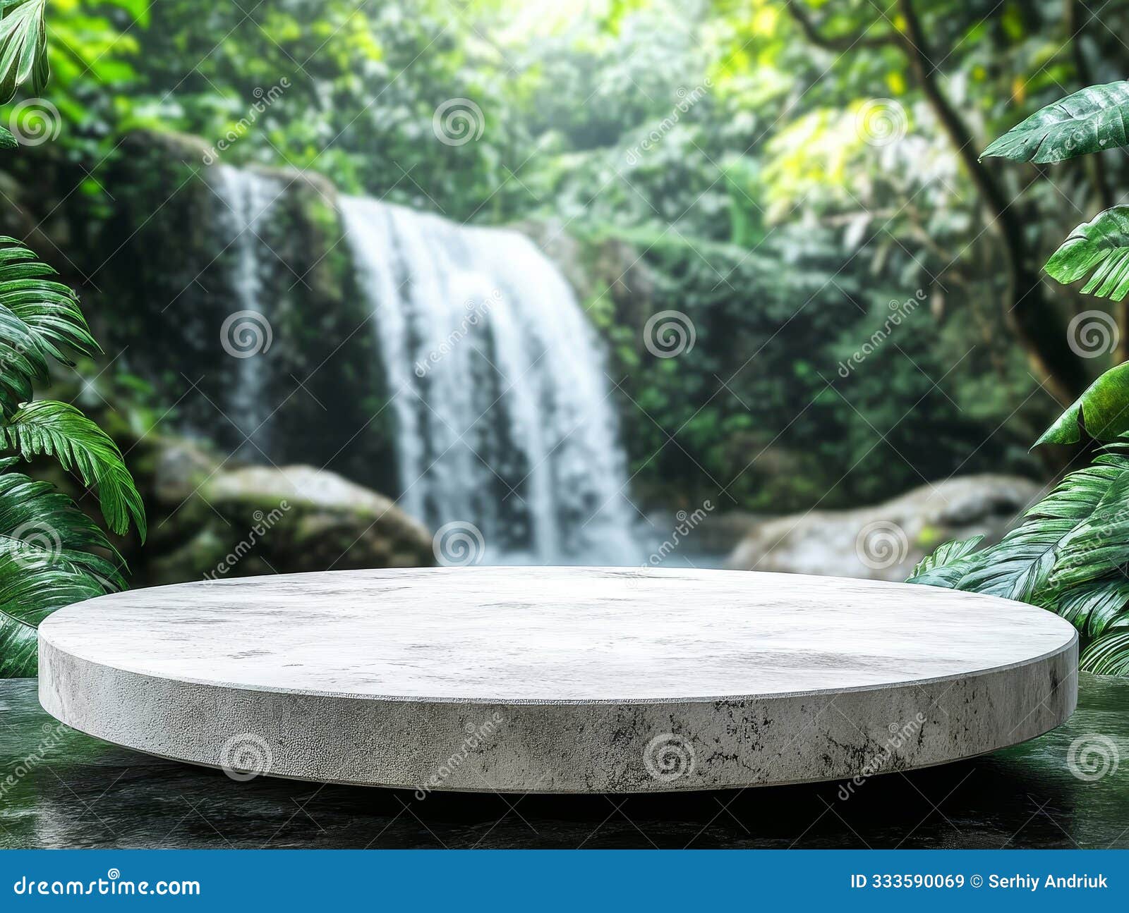 Empty White Marble Stone Table Top and Blur Waterfall Background for ...