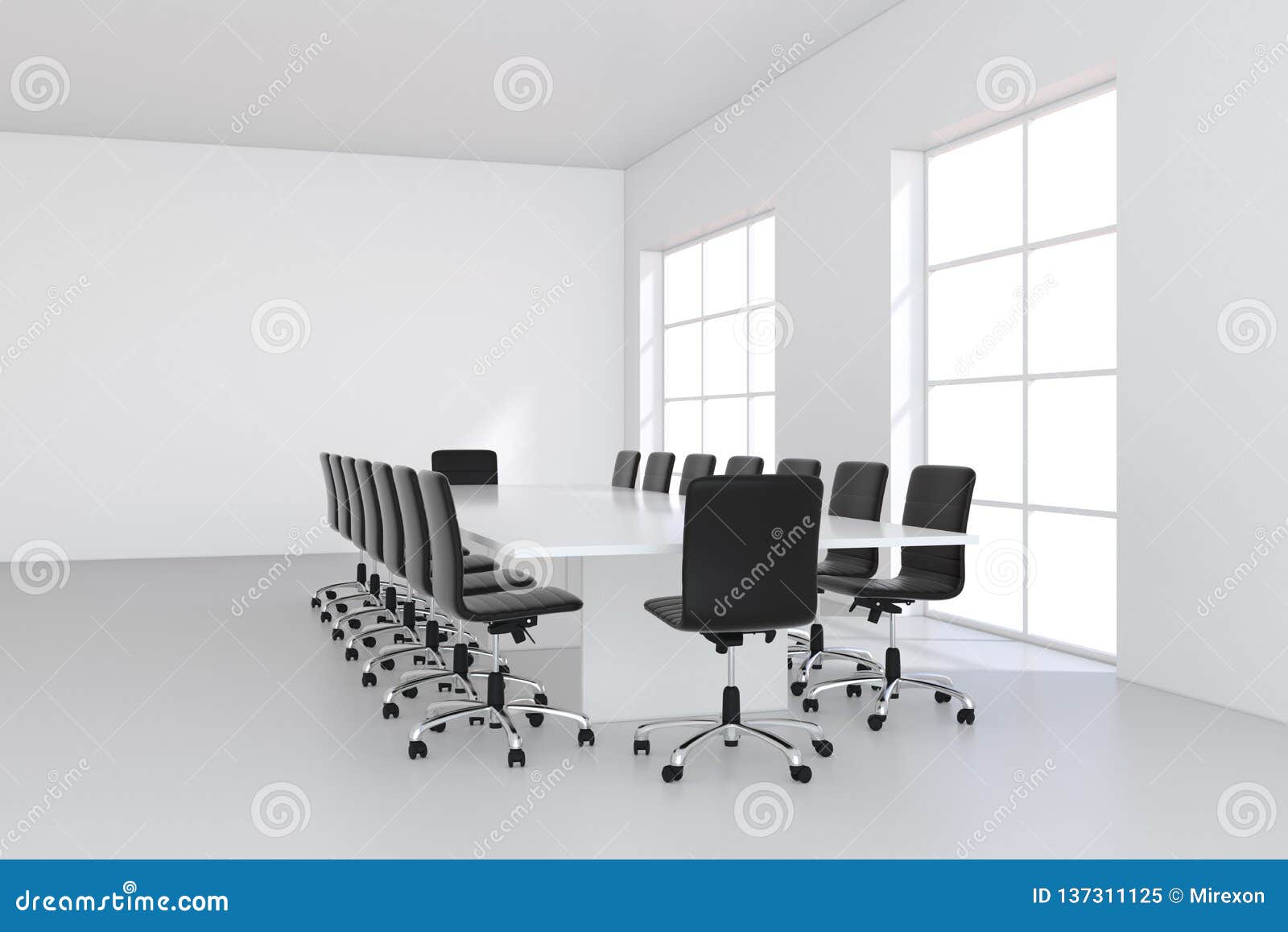 Empty White Meeting Room and Conference Table. 3d Rendering Stock ...