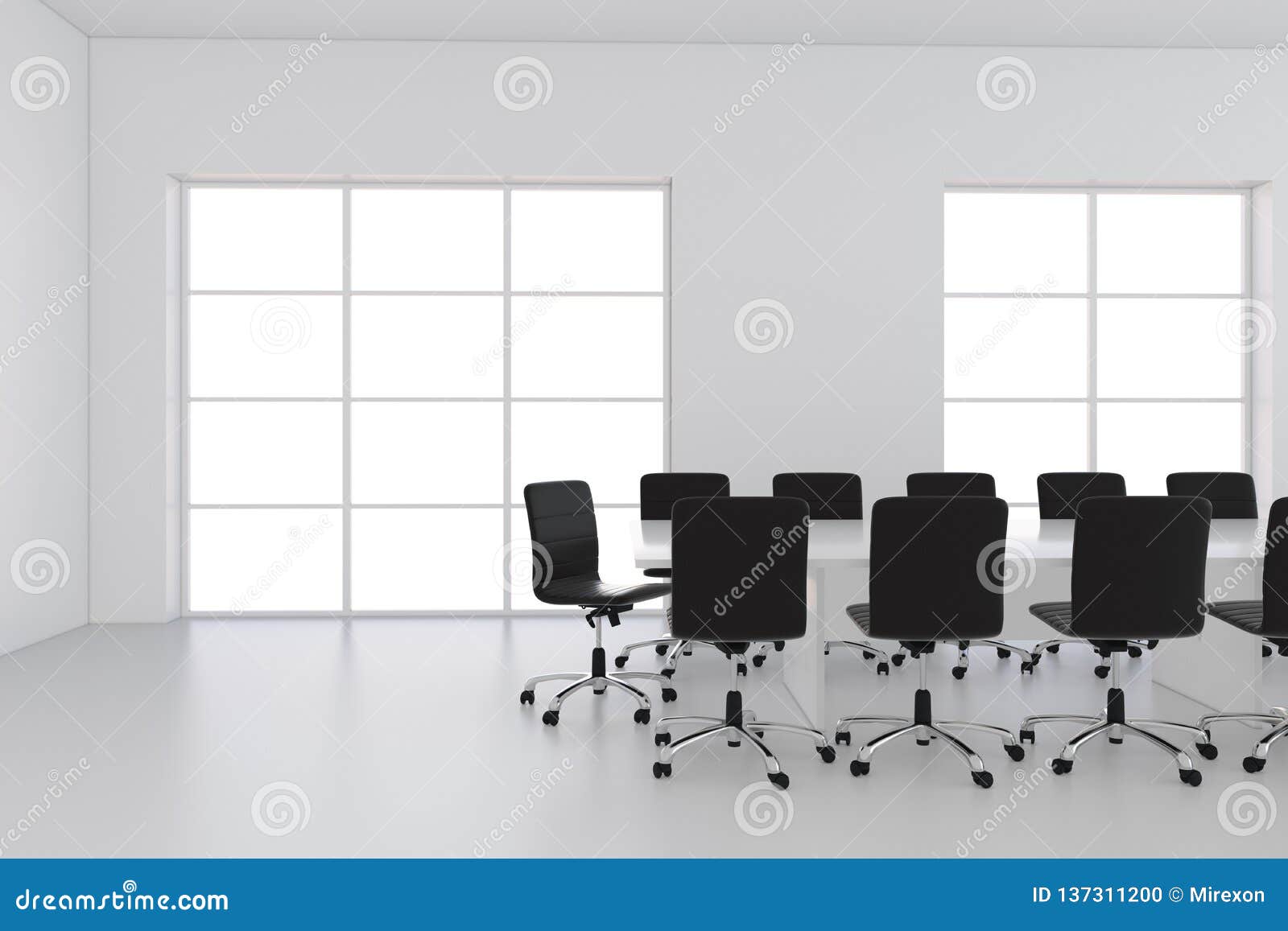 Empty White Meeting Room and Conference Table. 3d Rendering Stock ...