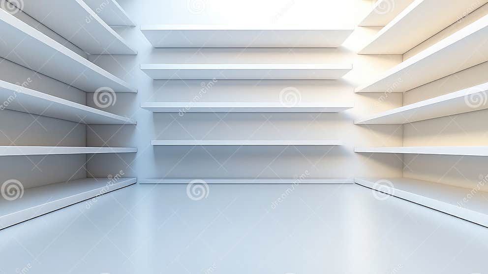 Empty White Multi-Tiered Shelving Unit for Storage or Display in Retail ...