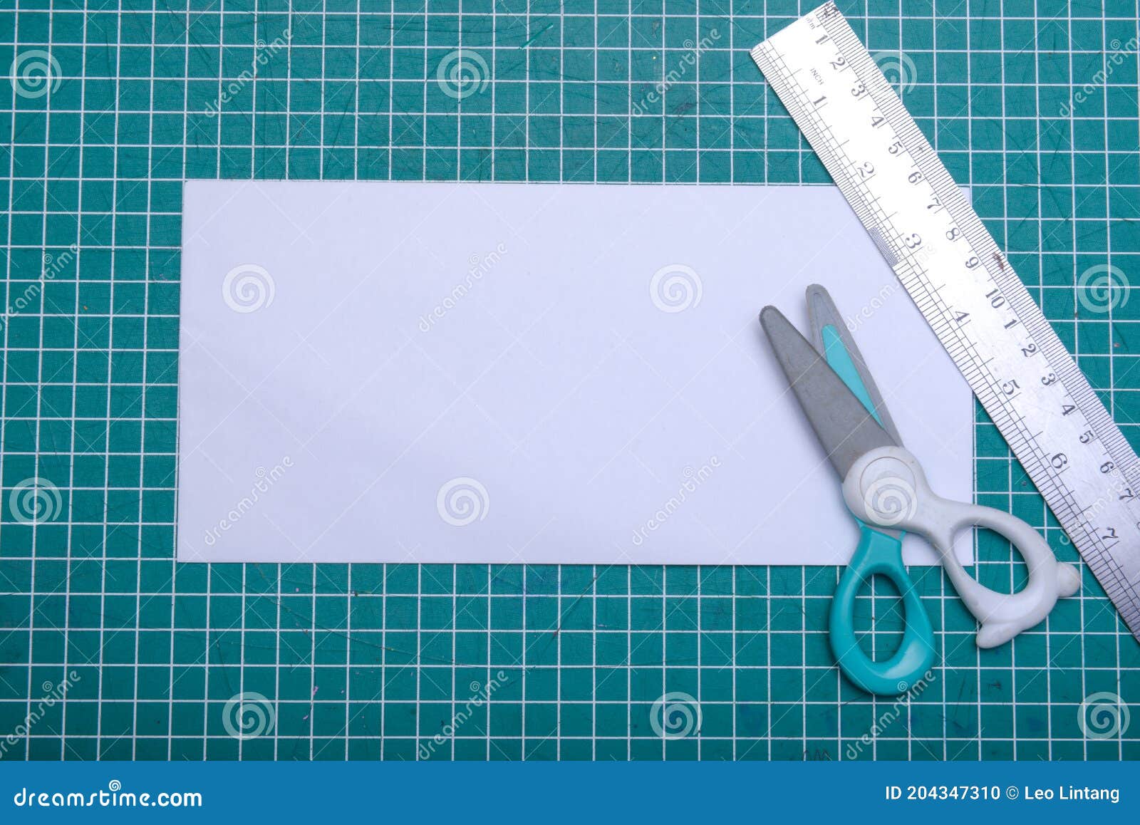 Empty White Paper with Scissors and Ruler Stock Photo - Image of office ...