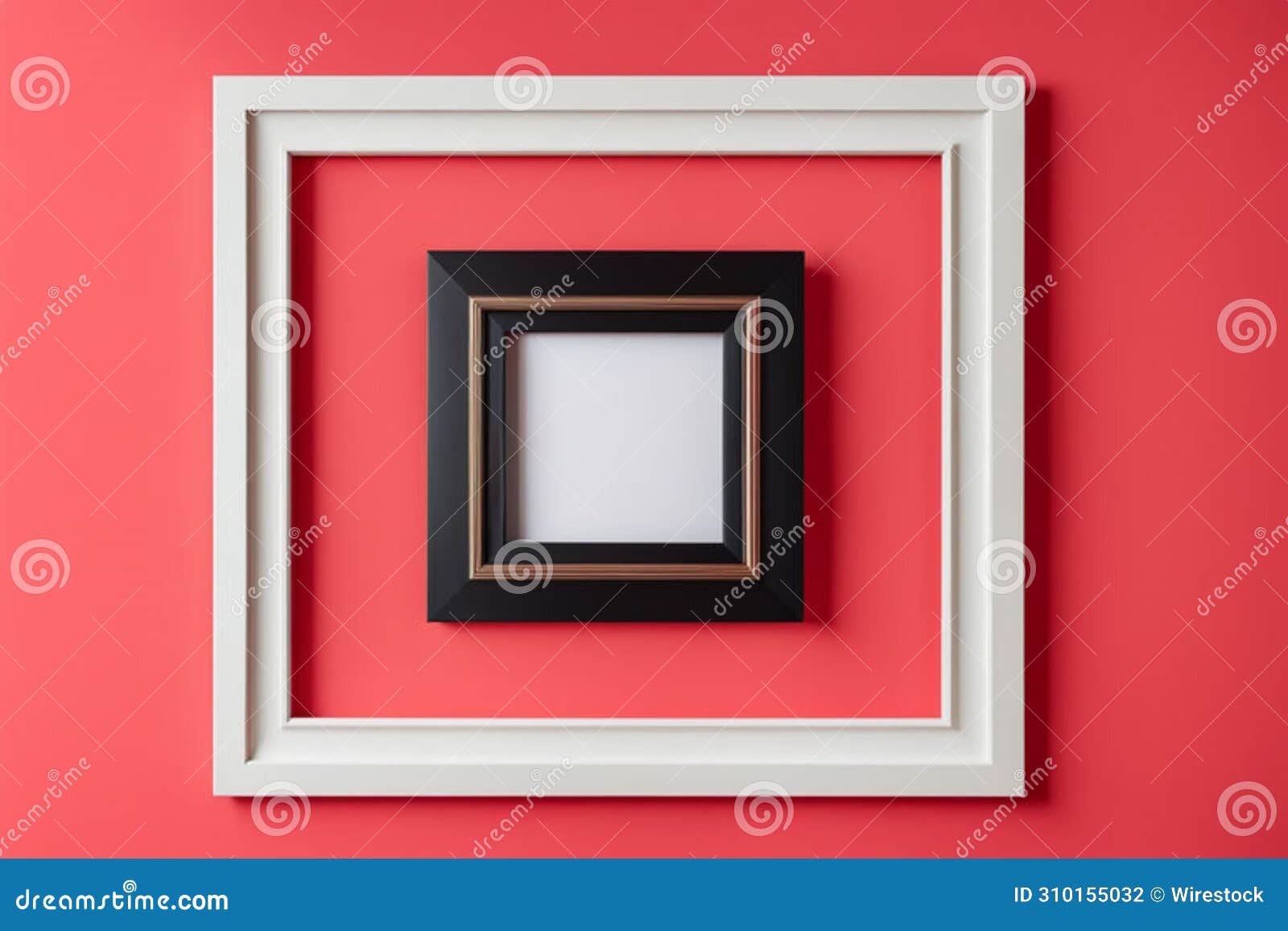 An Empty White Picture Frame on a Red Wall and White Wall Stock ...