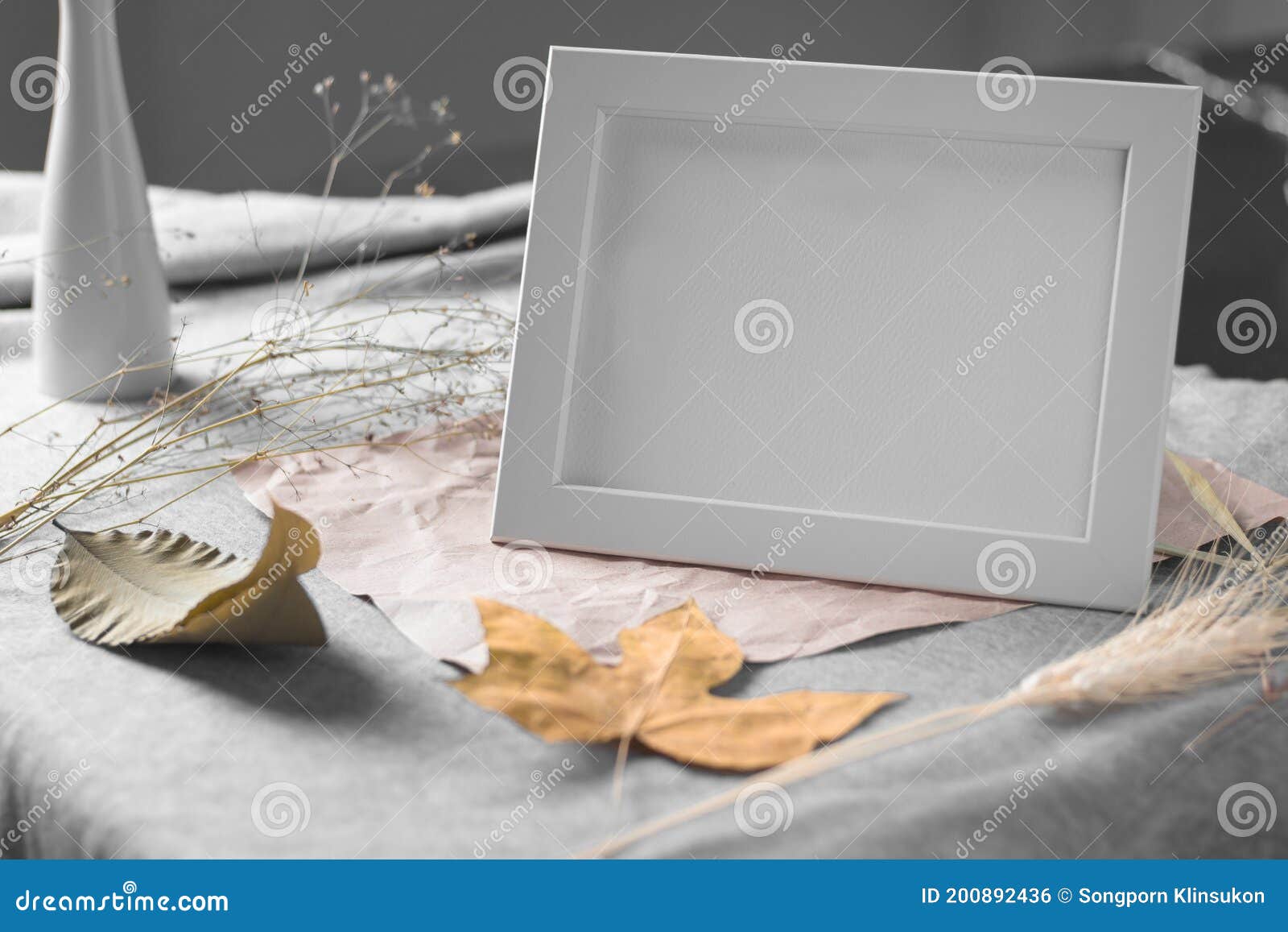Empty White Picture Frame on Table Stock Photo - Image of frame, indoor ...