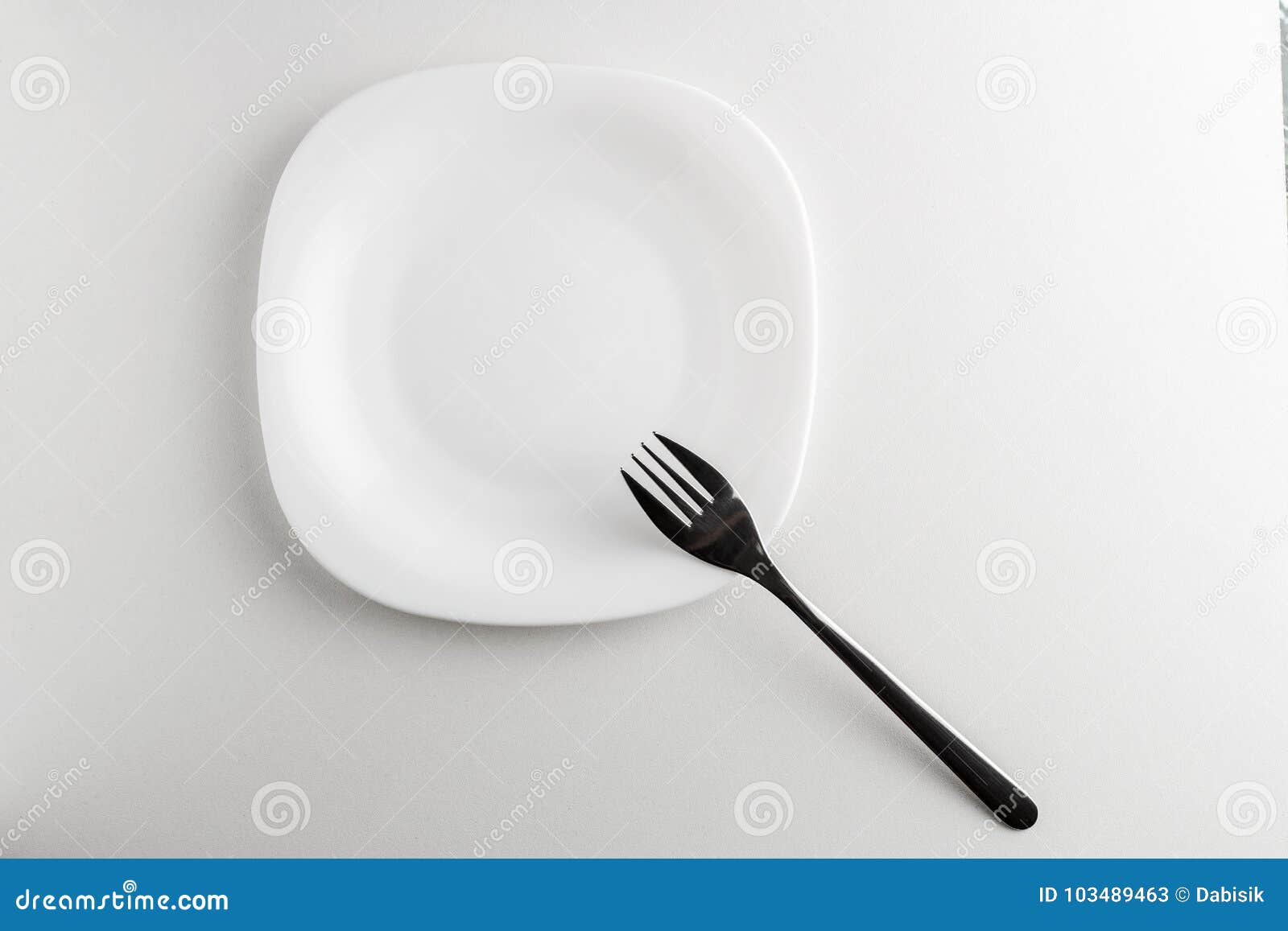 Empty White Plate Fork on a White Background. Stock Image - Image of ...