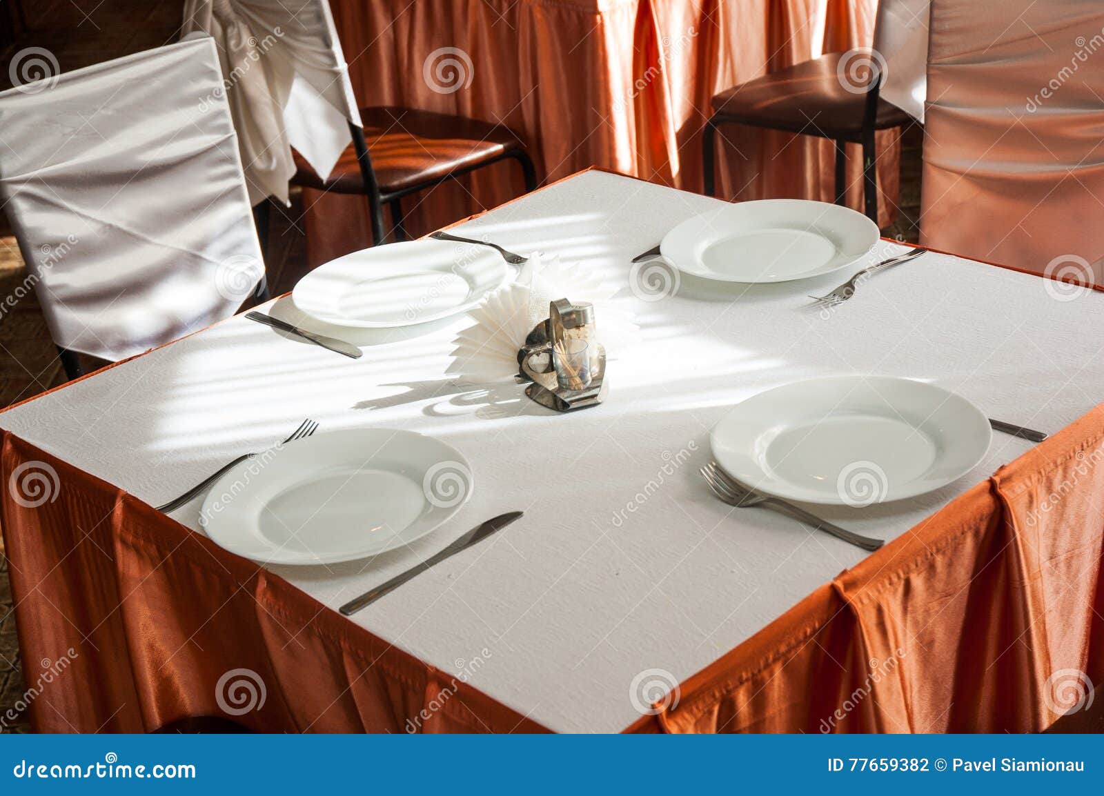 Empty White Plate in a Formal Table Setting on a Table Set Stock Photo ...