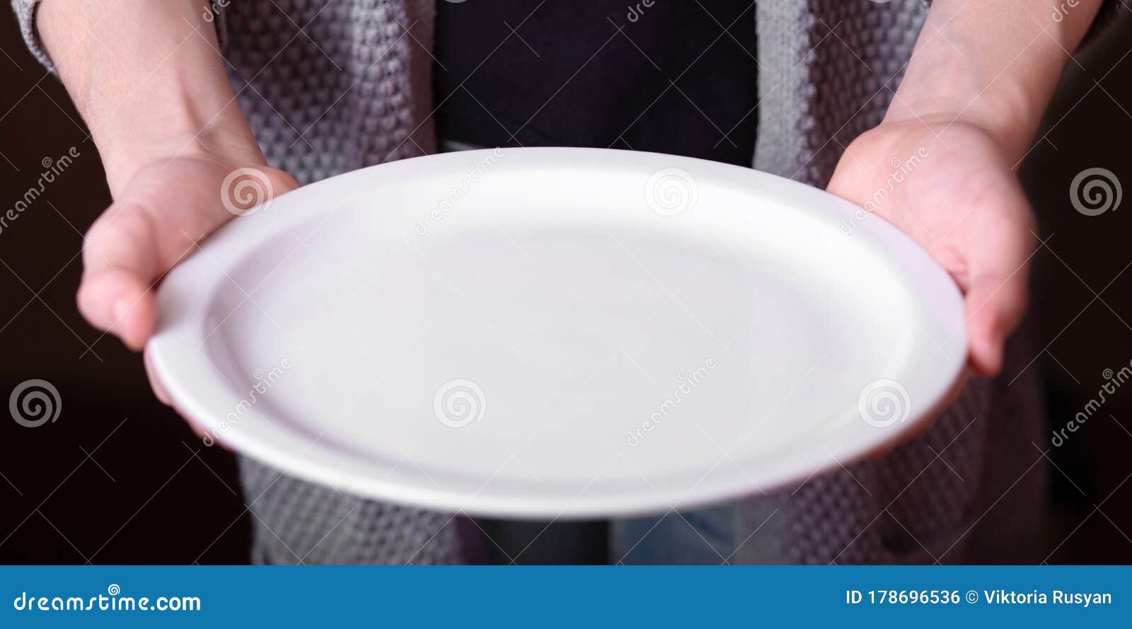 Empty White Plate in the Hands of Have Human Stock Photo - Image of ...