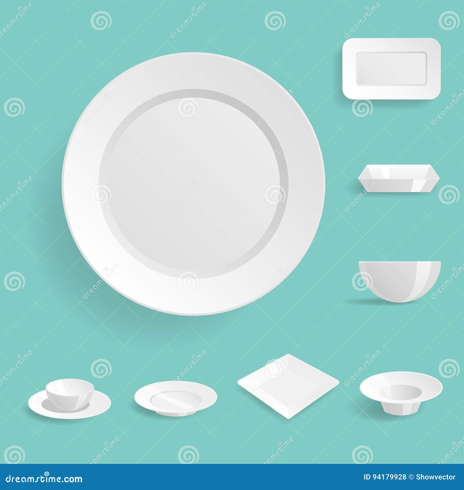 Empty White Plates Set Isolated Vector Illustration Templates Dinner ...