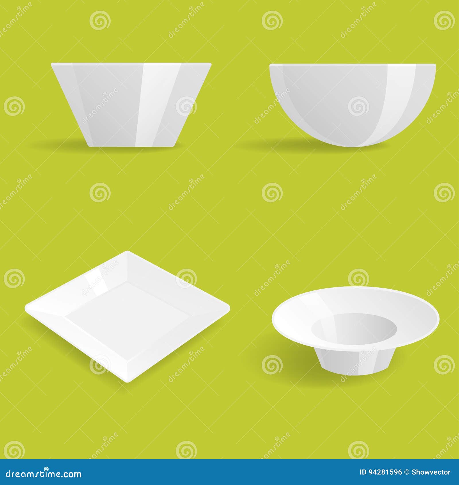 Empty White Plates Set Isolated Vector Illustration Templates Dinner ...