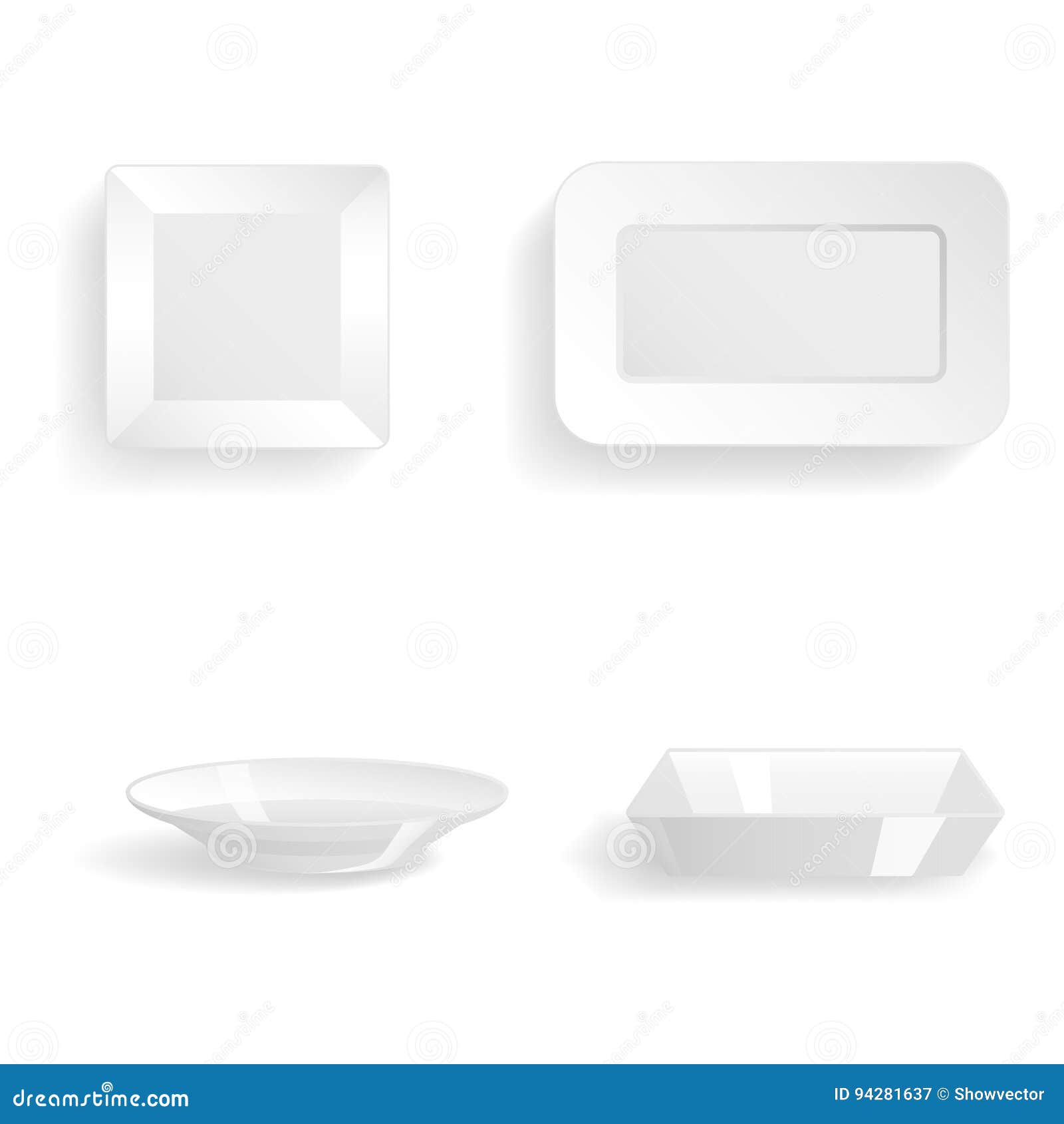 Empty White Plates Set Isolated Vector Illustration Templates Dinner ...