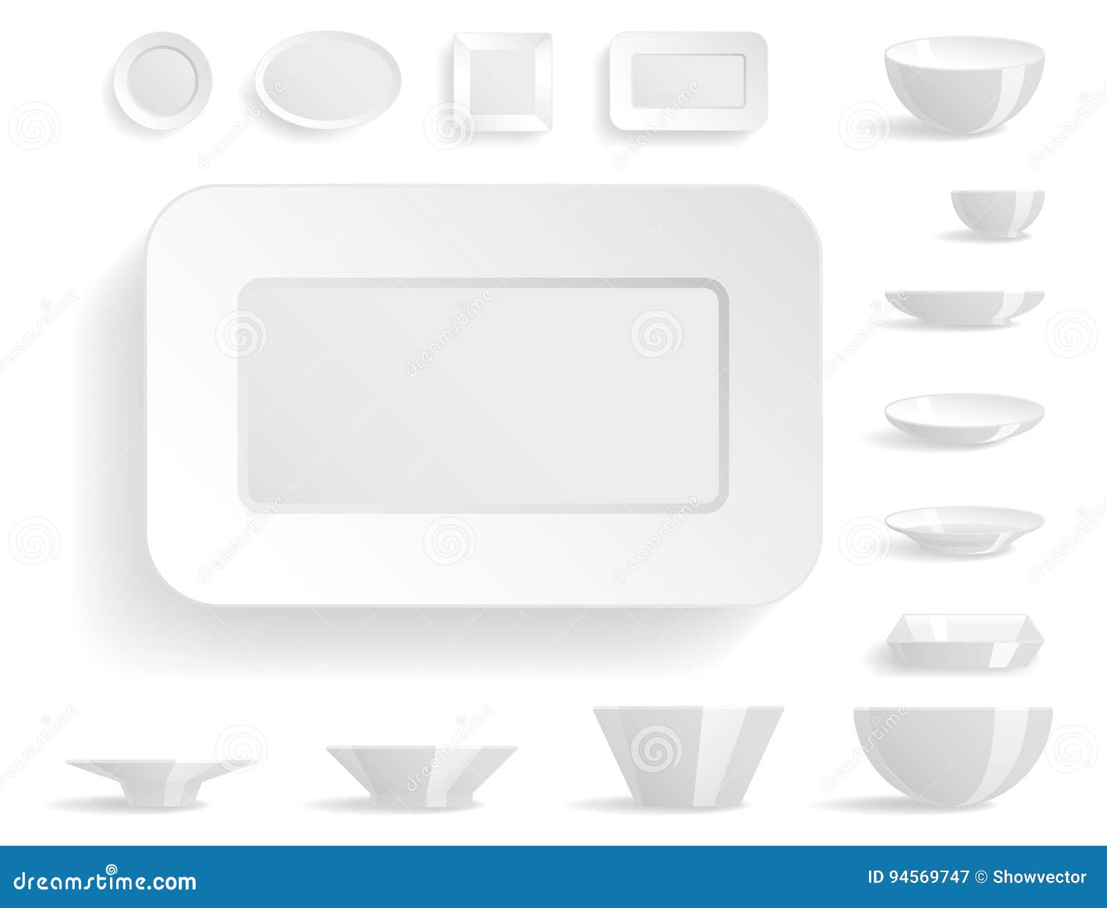 Empty White Plates Set Isolated Vector Illustration Templates Dinner ...
