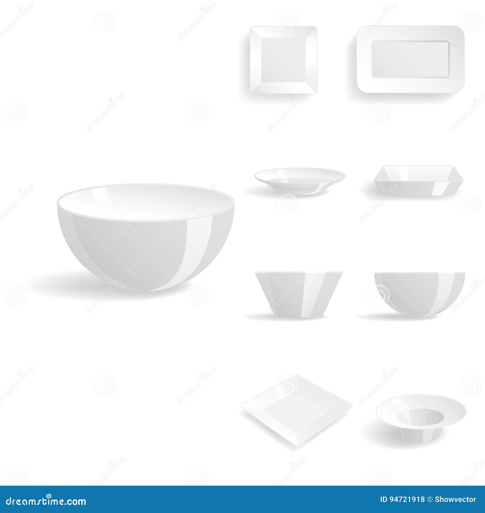 Empty White Plates Set Isolated Vector Illustration Templates Dinner ...