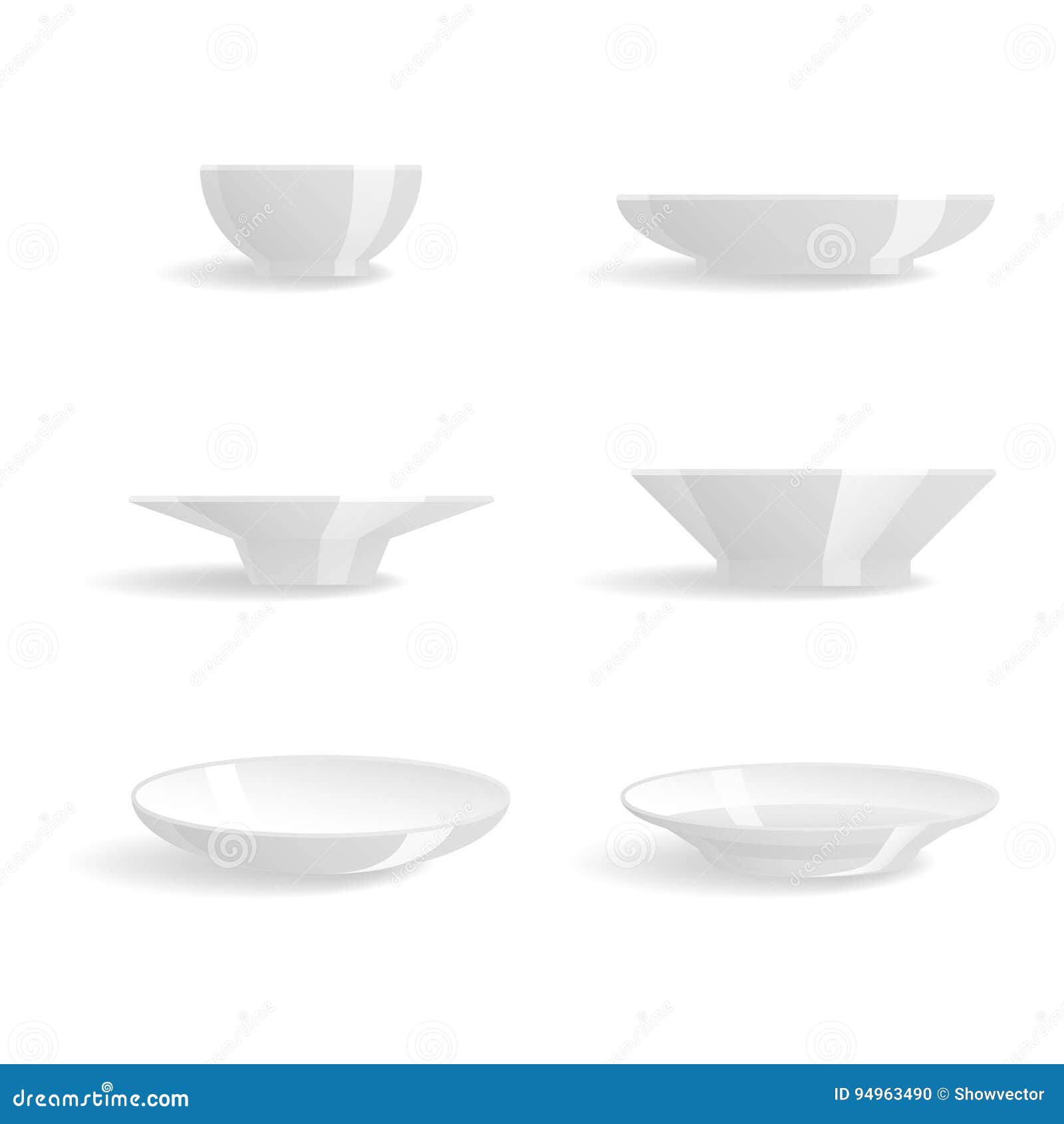 Empty White Plates Set Isolated Vector Illustration Templates Dinner ...