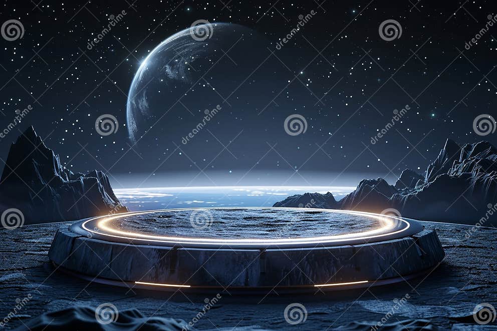 Empty White Podium Against the Backdrop of Dark Outer Space. for ...