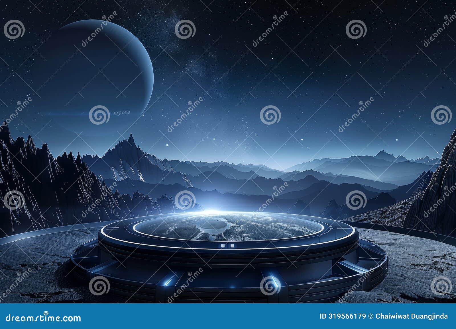 Empty White Podium Against the Backdrop of Dark Outer Space. for ...
