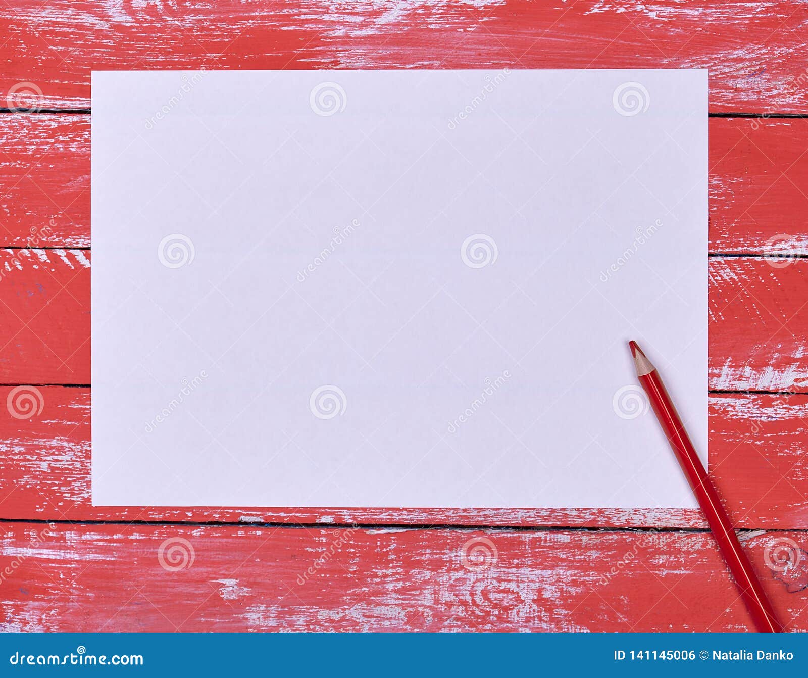 Empty White Rectangular Sheet of Paper and Red Wooden Pencil Stock ...