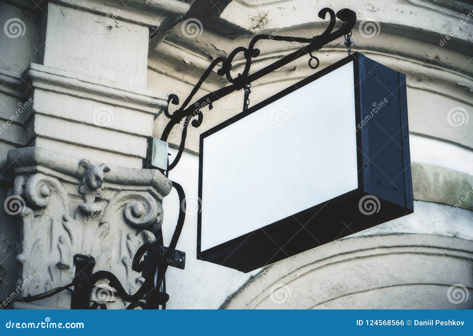 Empty White Rectangular Signage Stock Photo - Image of display, cafe ...