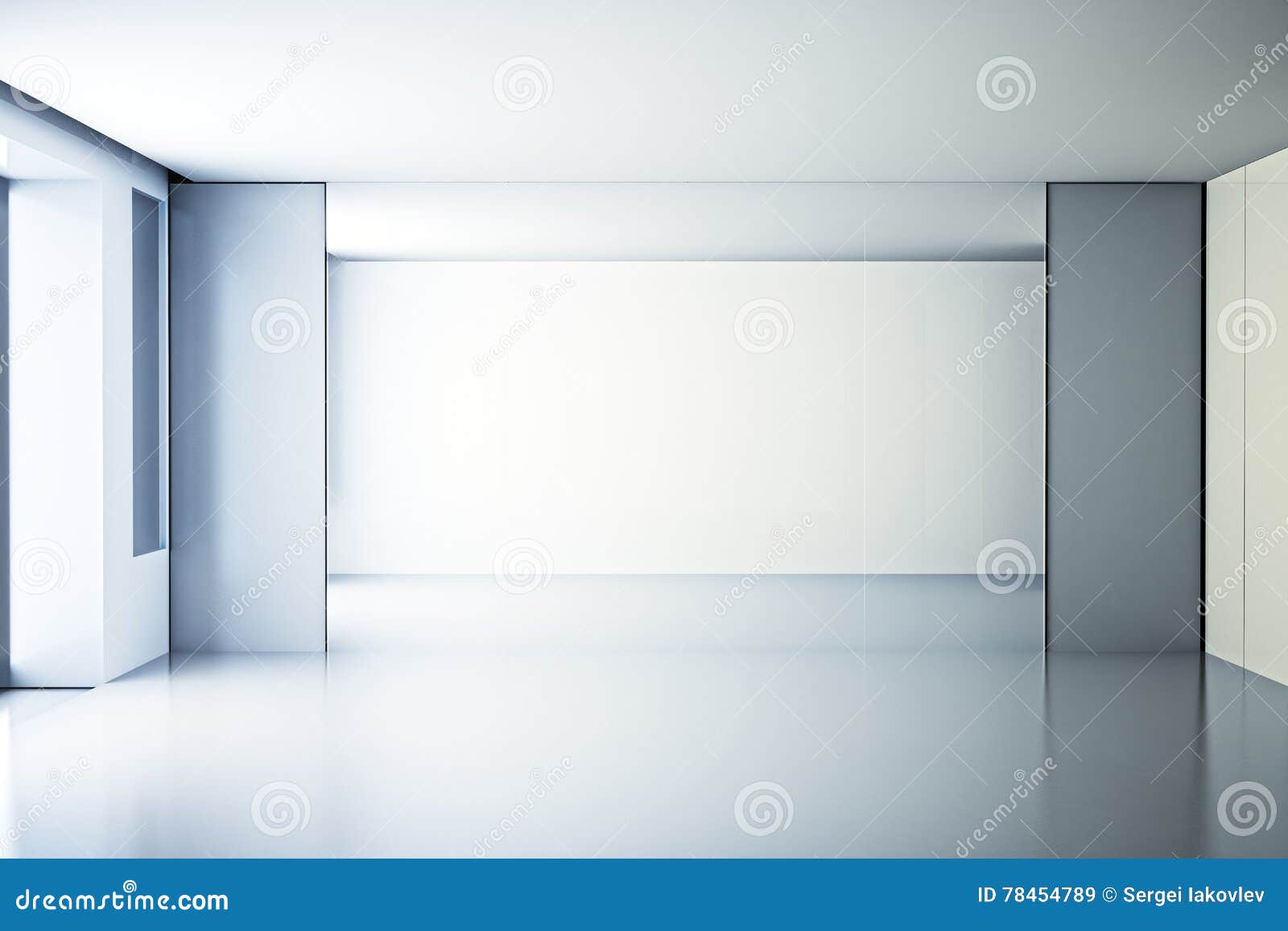 Empty White Room with a Glass Wall Stock Illustration - Illustration of ...