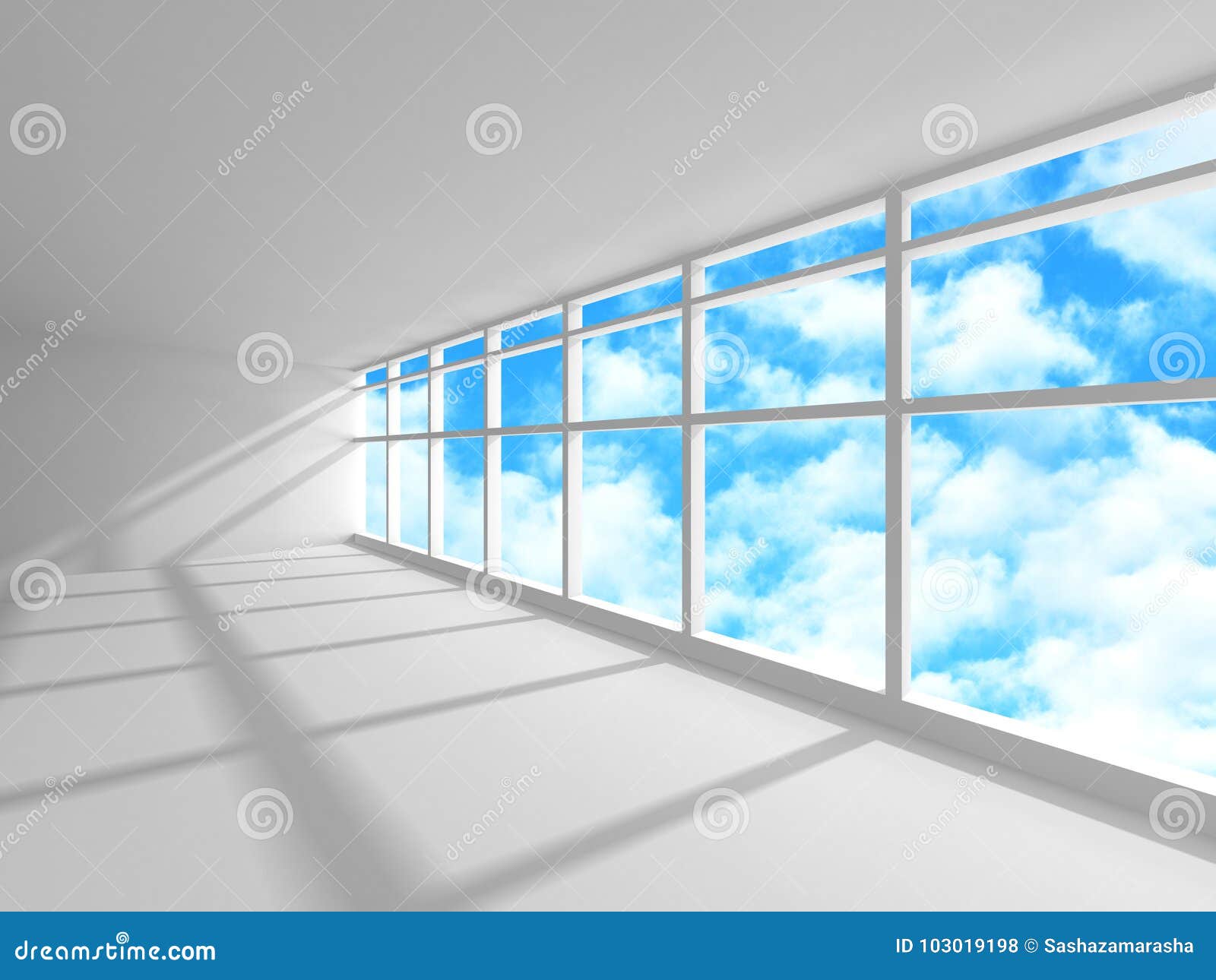 Empty White Room Interior with Window To Sky Stock Illustration ...