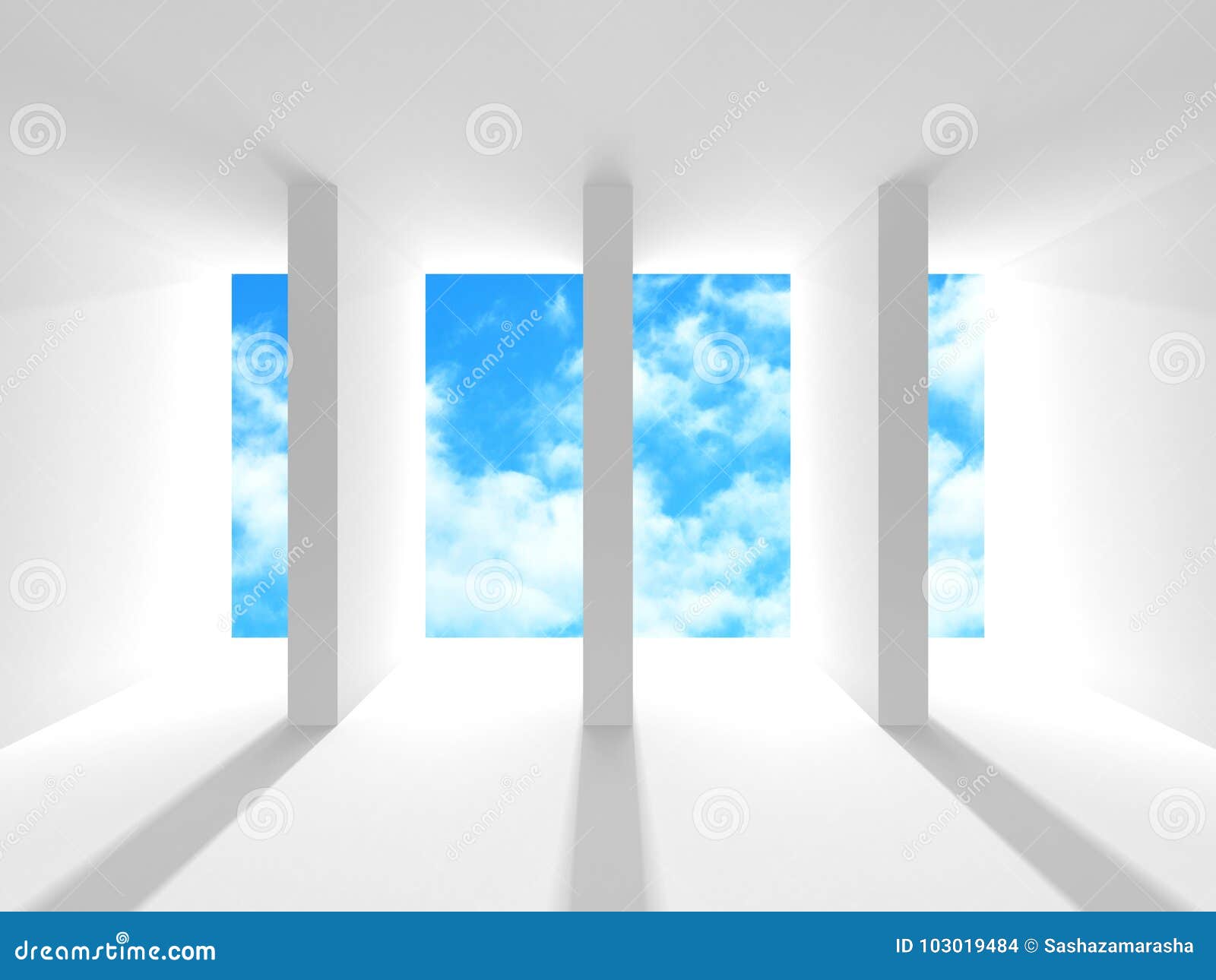 Empty White Room Interior with Window To Sky Stock Illustration ...