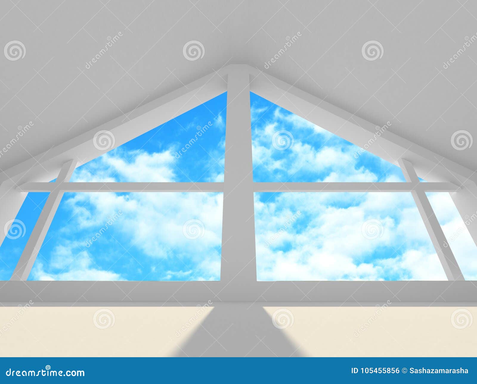Empty White Room Interior with Window To Sky Stock Illustration ...