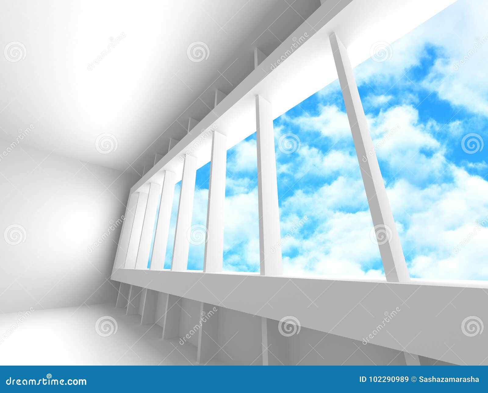 Empty White Room Interior with Window To Sky Stock Illustration ...