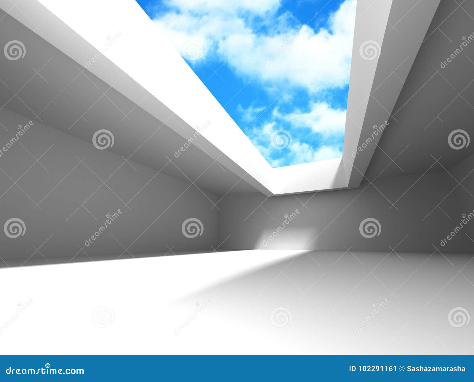Empty White Room Interior with Window To Sky Stock Illustration ...