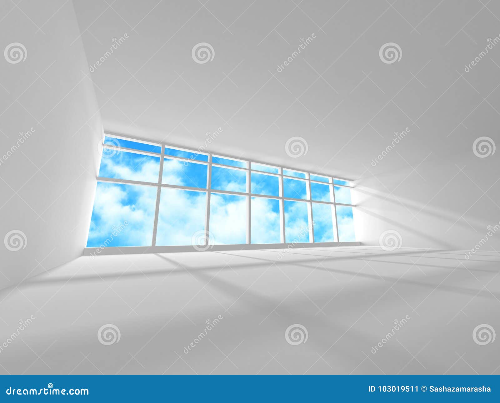 Empty White Room Interior with Window To Sky Stock Illustration ...