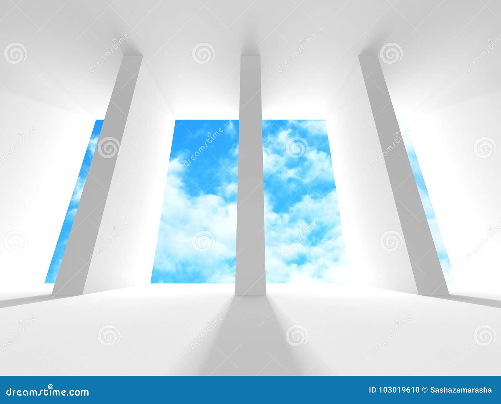 Empty White Room Interior with Window To Sky Stock Illustration ...