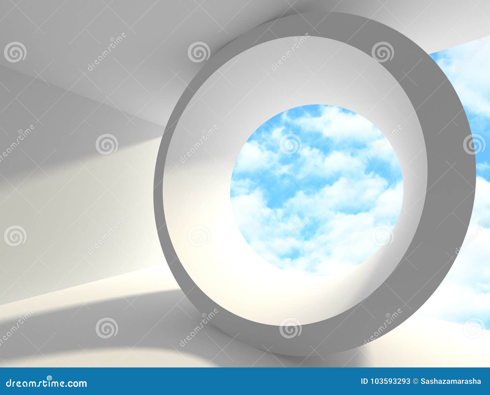 Empty White Room Interior with Window To Sky Stock Illustration ...