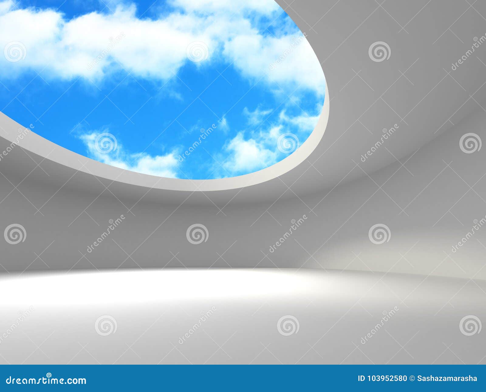Empty White Room Interior with Window To Sky Stock Illustration ...