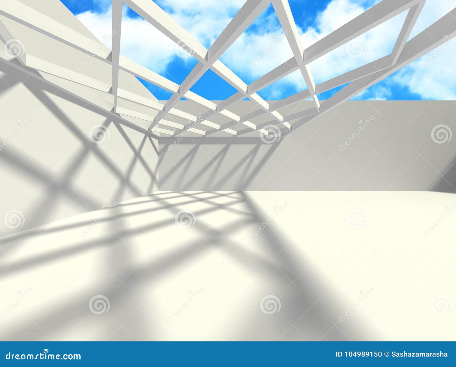 Empty White Room Interior with Window To Sky Stock Illustration ...