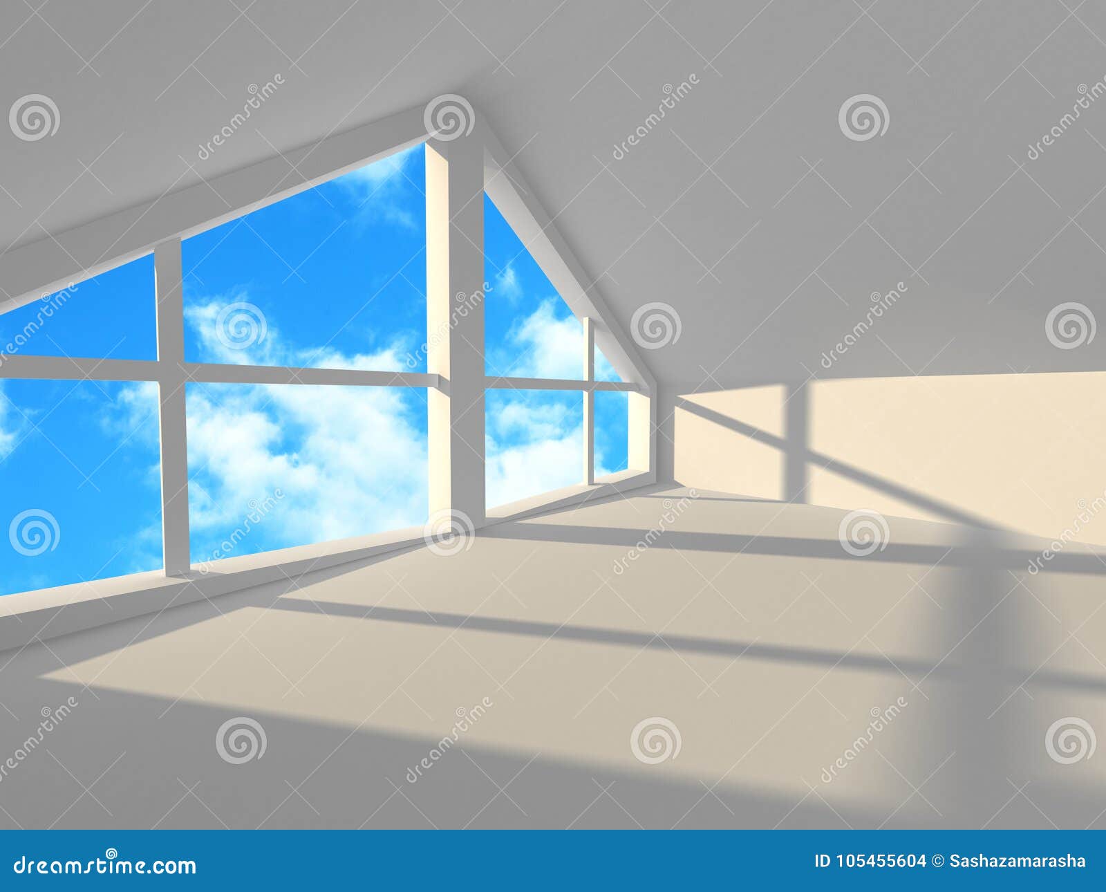 Empty White Room Interior with Window To Sky Stock Illustration ...