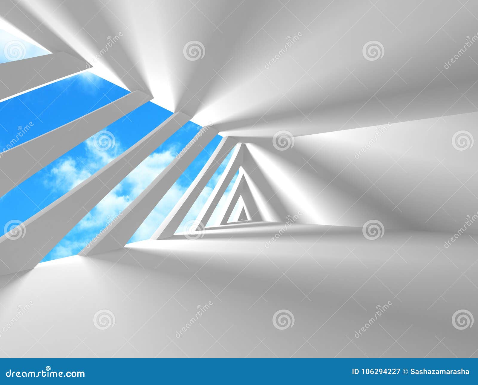 Empty White Room Interior with Window To Sky Stock Illustration ...