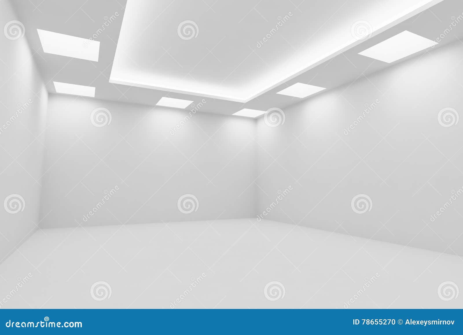 Empty White Room with Square Ceiling Lights Diagonal View Stock ...