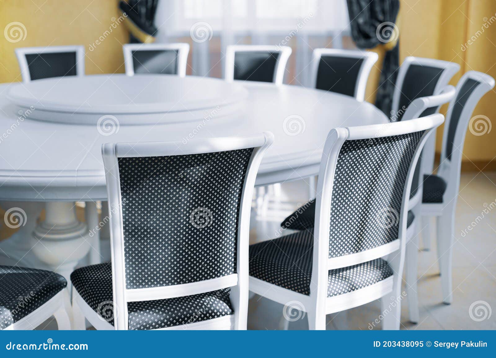 Empty White Round Conference Table and Chairs. Diplomatic Background ...