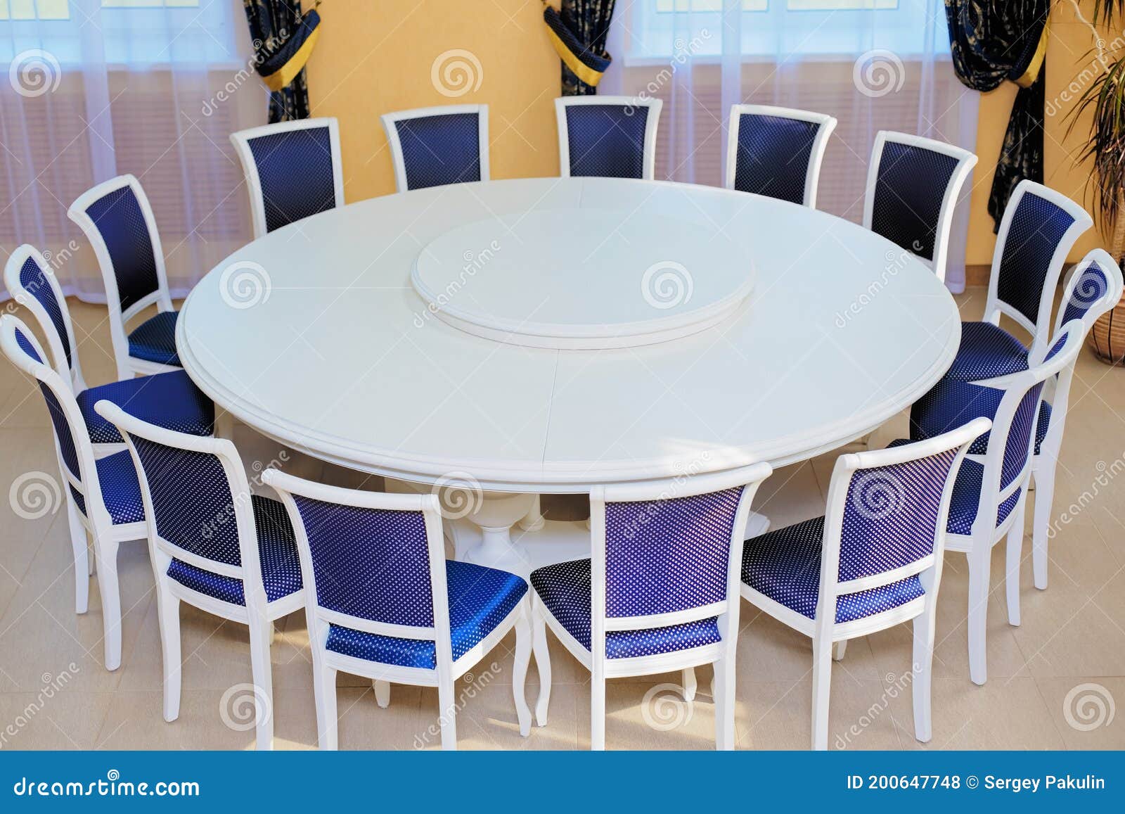 Empty White Round Conference Table and Chairs. Diplomatic Background ...