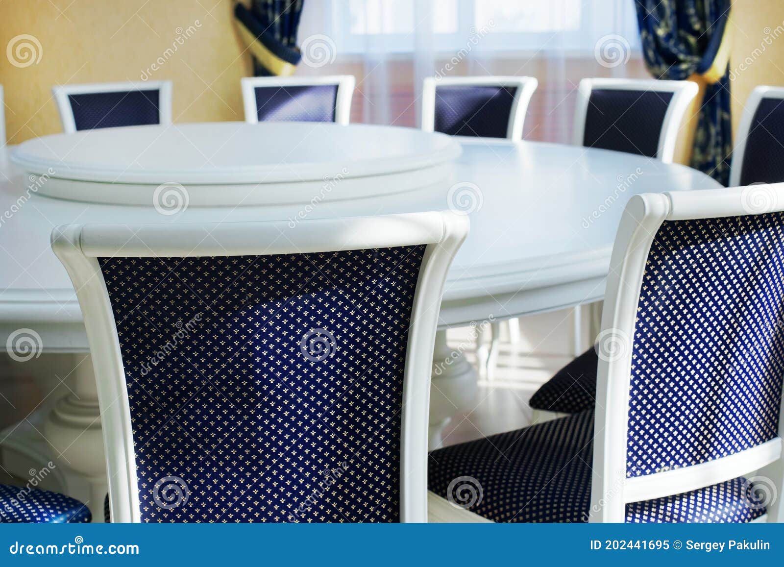 Empty White Round Conference Table and Chairs. Diplomatic Background ...