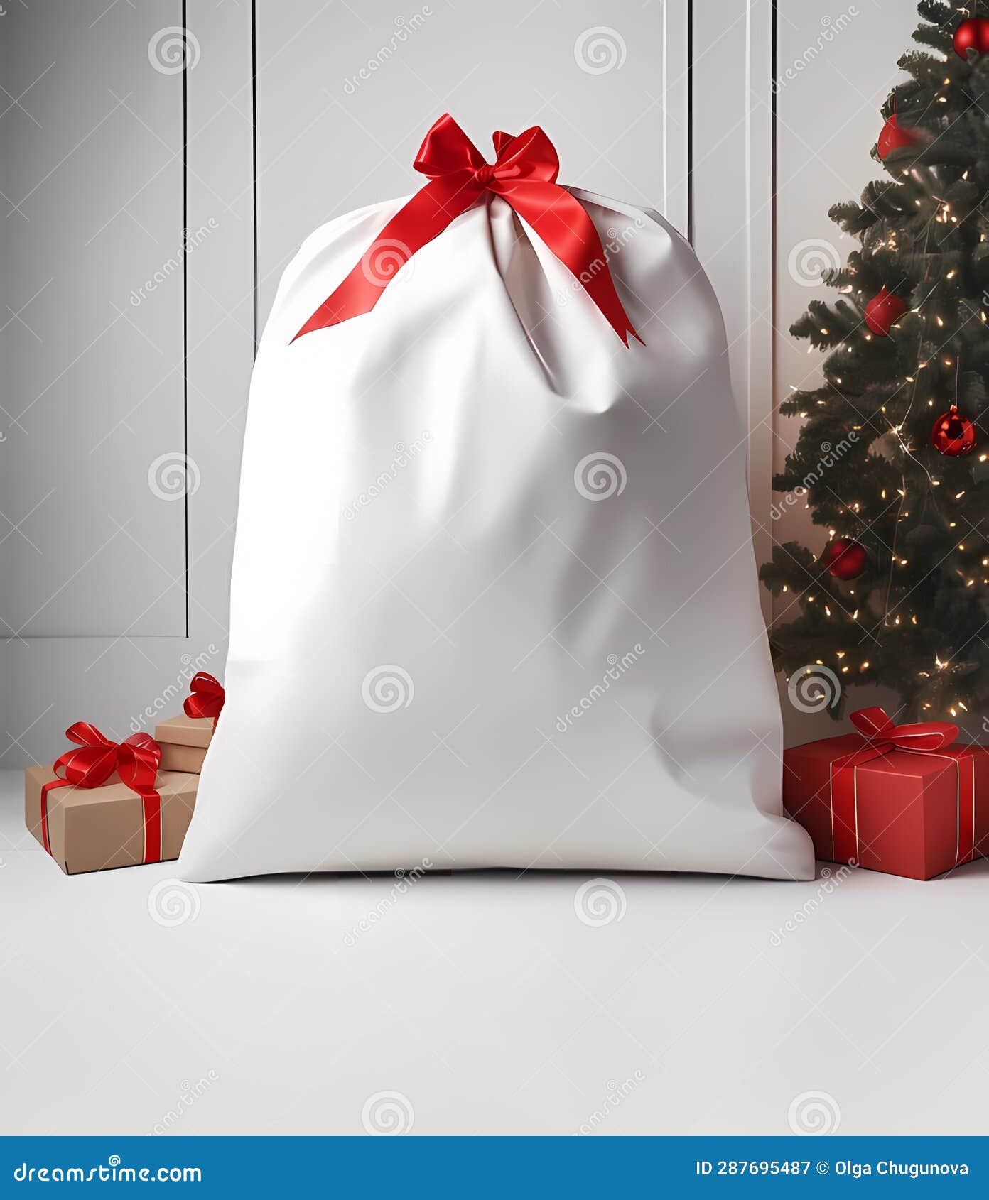 Empty White Sack Mockup with Space for Notes on Background of Christmas ...