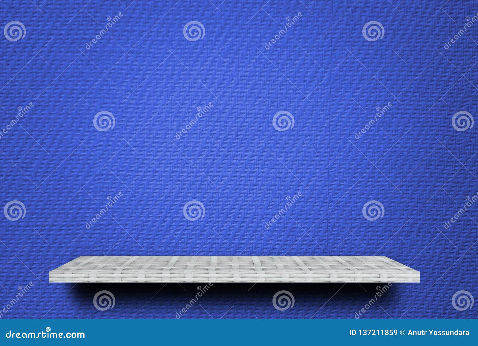 Empty Shelf on Blue Fabric Background Stock Image - Image of material ...