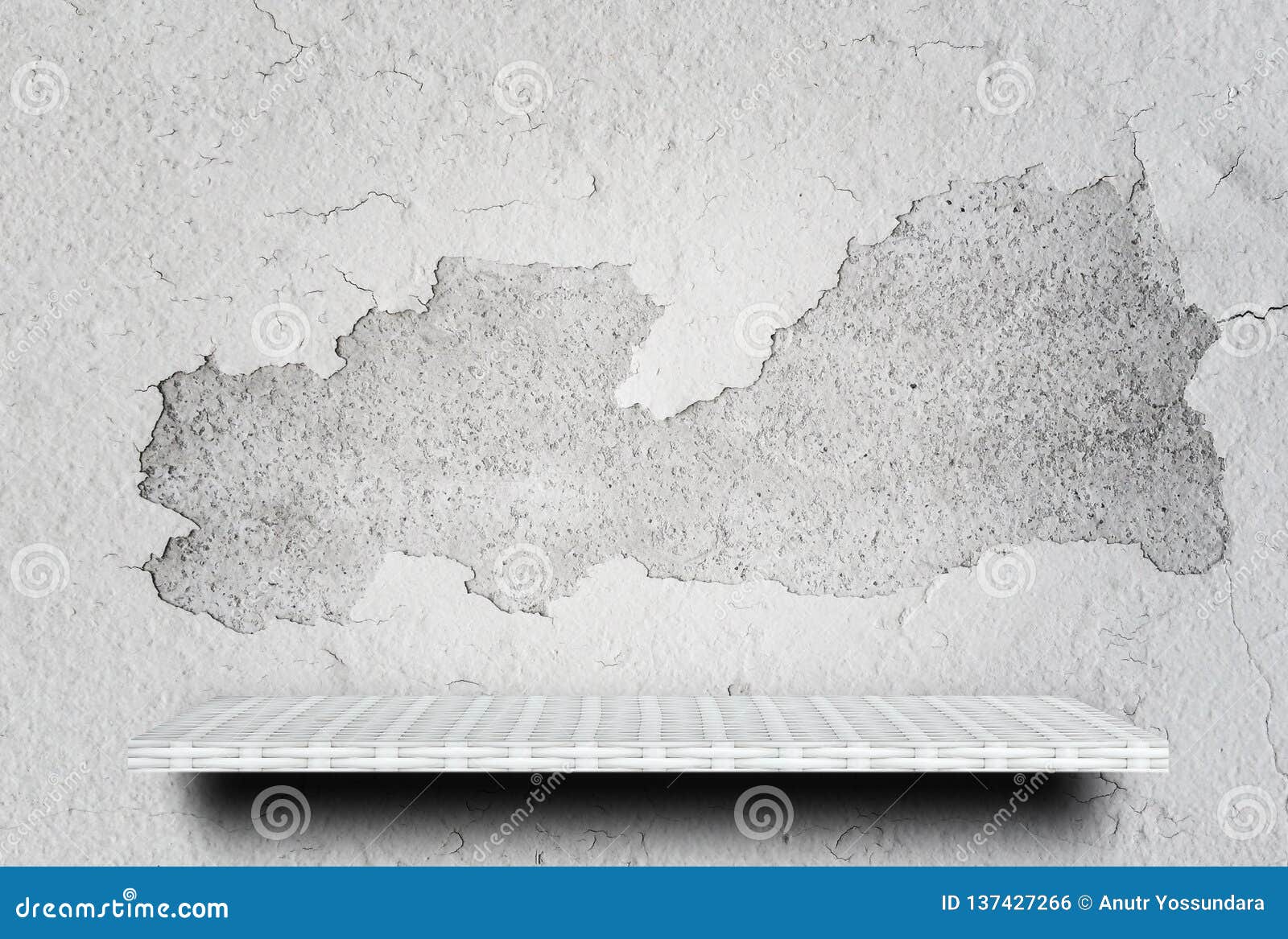 White Shelf on Cracked Wall for Product Display Stock Photo - Image of ...
