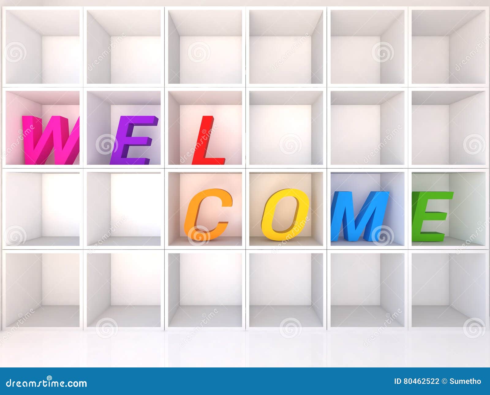 Empty White Shelves with Welcome Stock Illustration - Illustration of ...