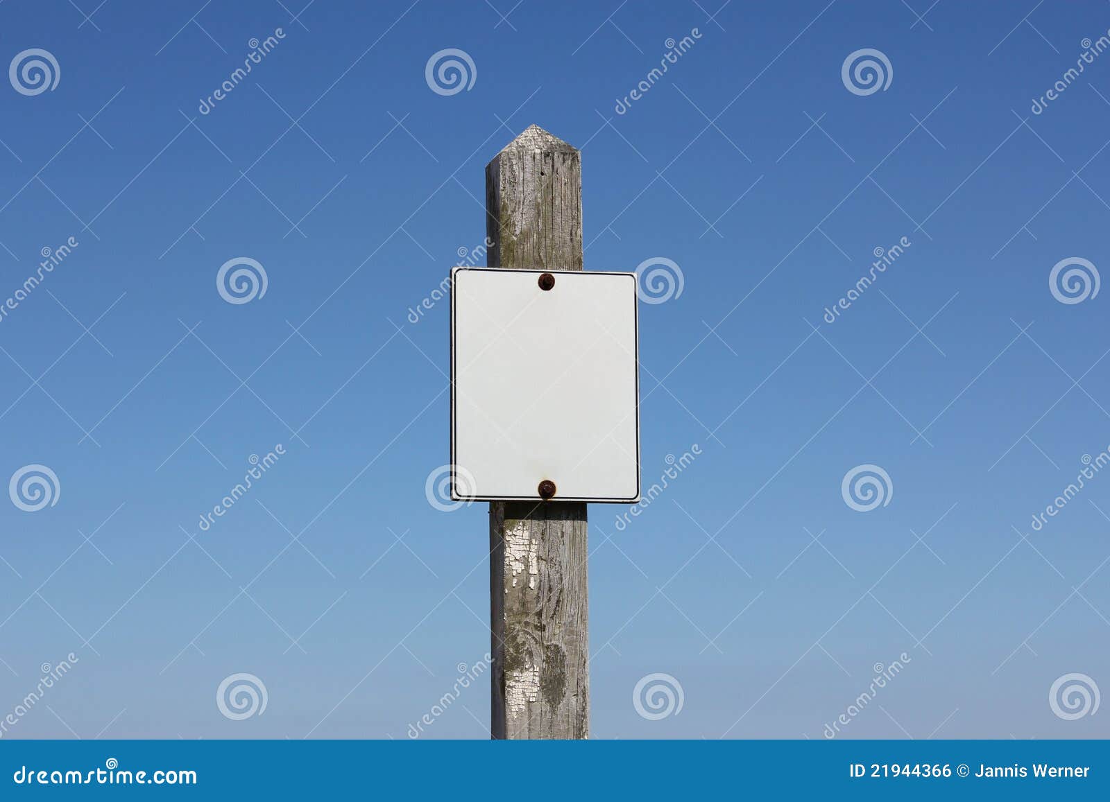 Empty White Sign on Wooden Signpost Stock Photo - Image of cloudless ...