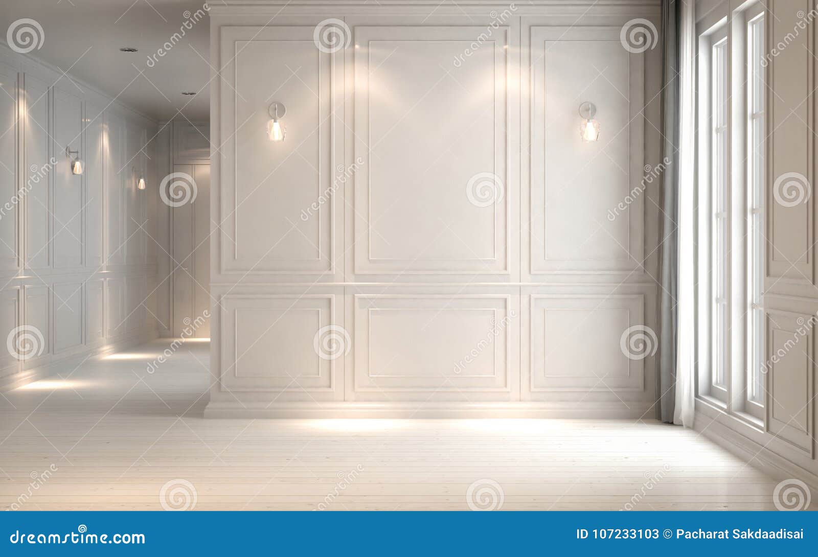 Empty White Studio Interior Classic, 3D Render 3D Illustration Stock ...