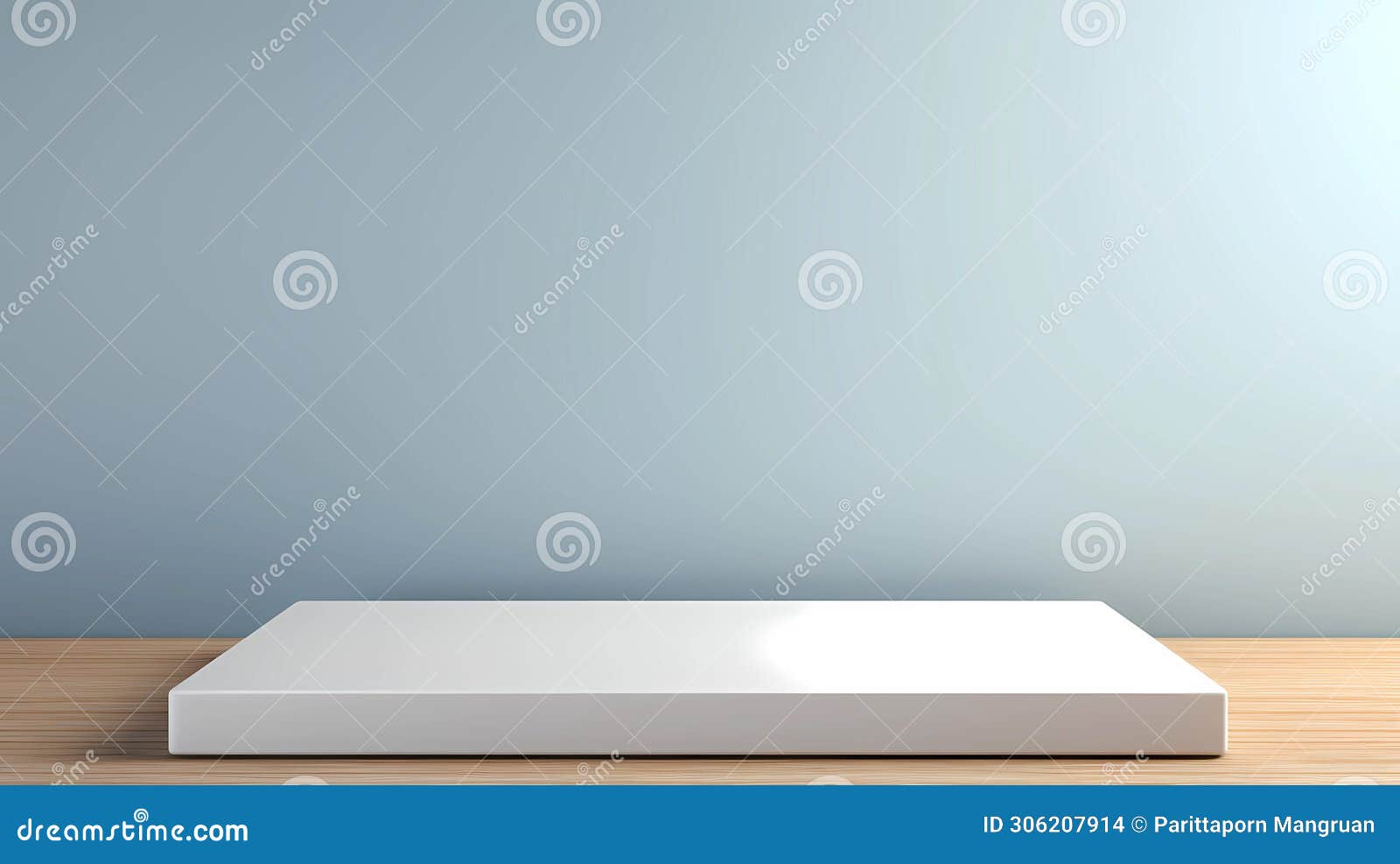 Empty White Table Top and Blue Wall for Product Display Mock Up ...