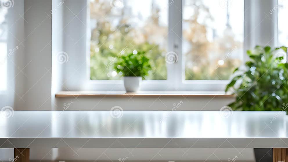 Empty White Table with a Window Background. Simple and Clean Interior ...