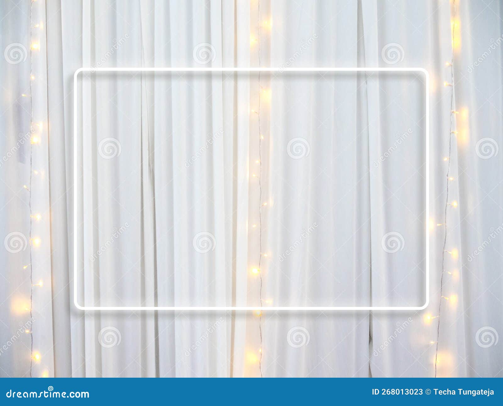 Empty White Thin Rectangular Frame on White Curtain Background ...