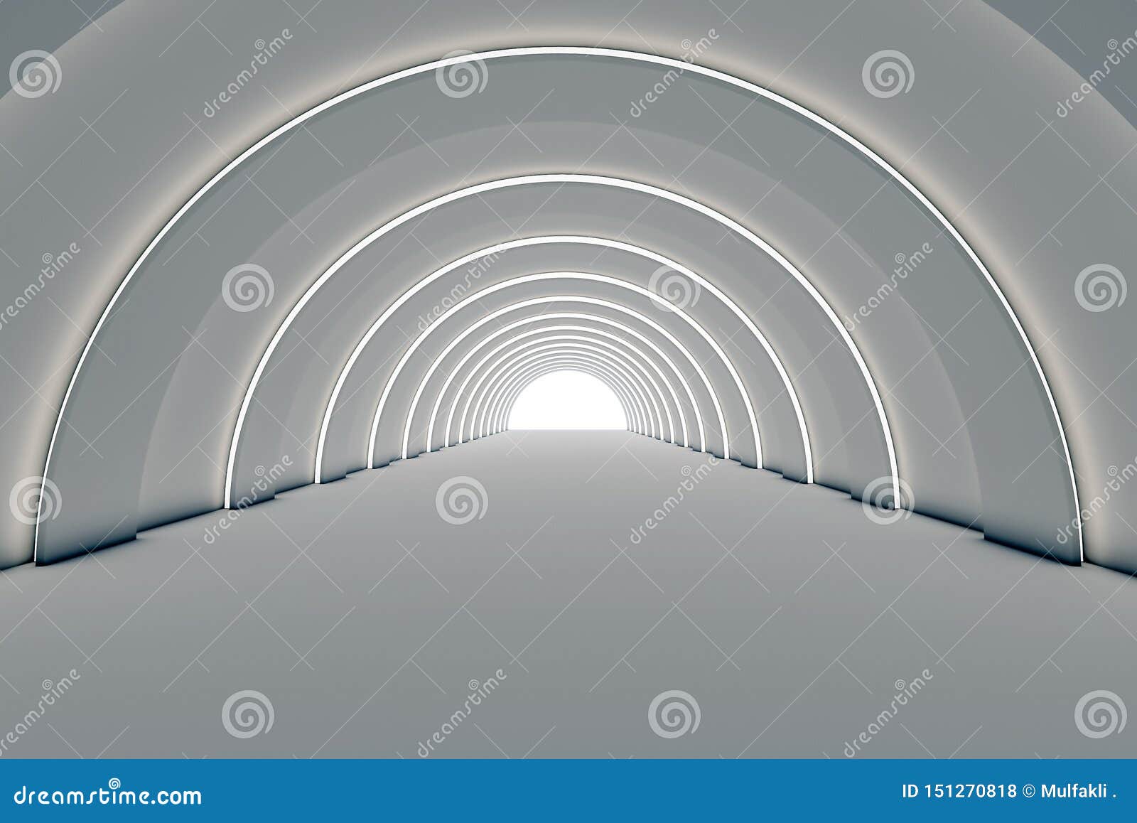 Empty White Tunnel with the Bright Light Infront in 3d Rendering Stock ...